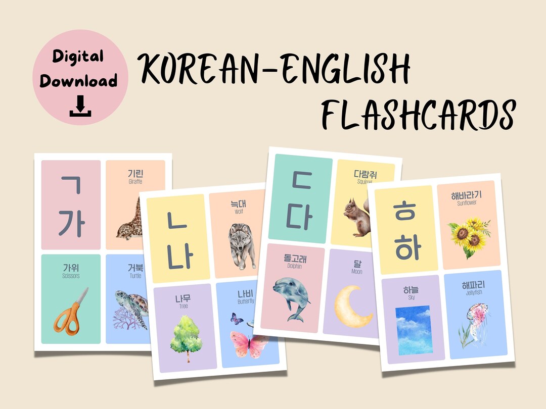 Korean English Flashcard, Korean Vocabulary Flashcards, Hangul/hangeul ...