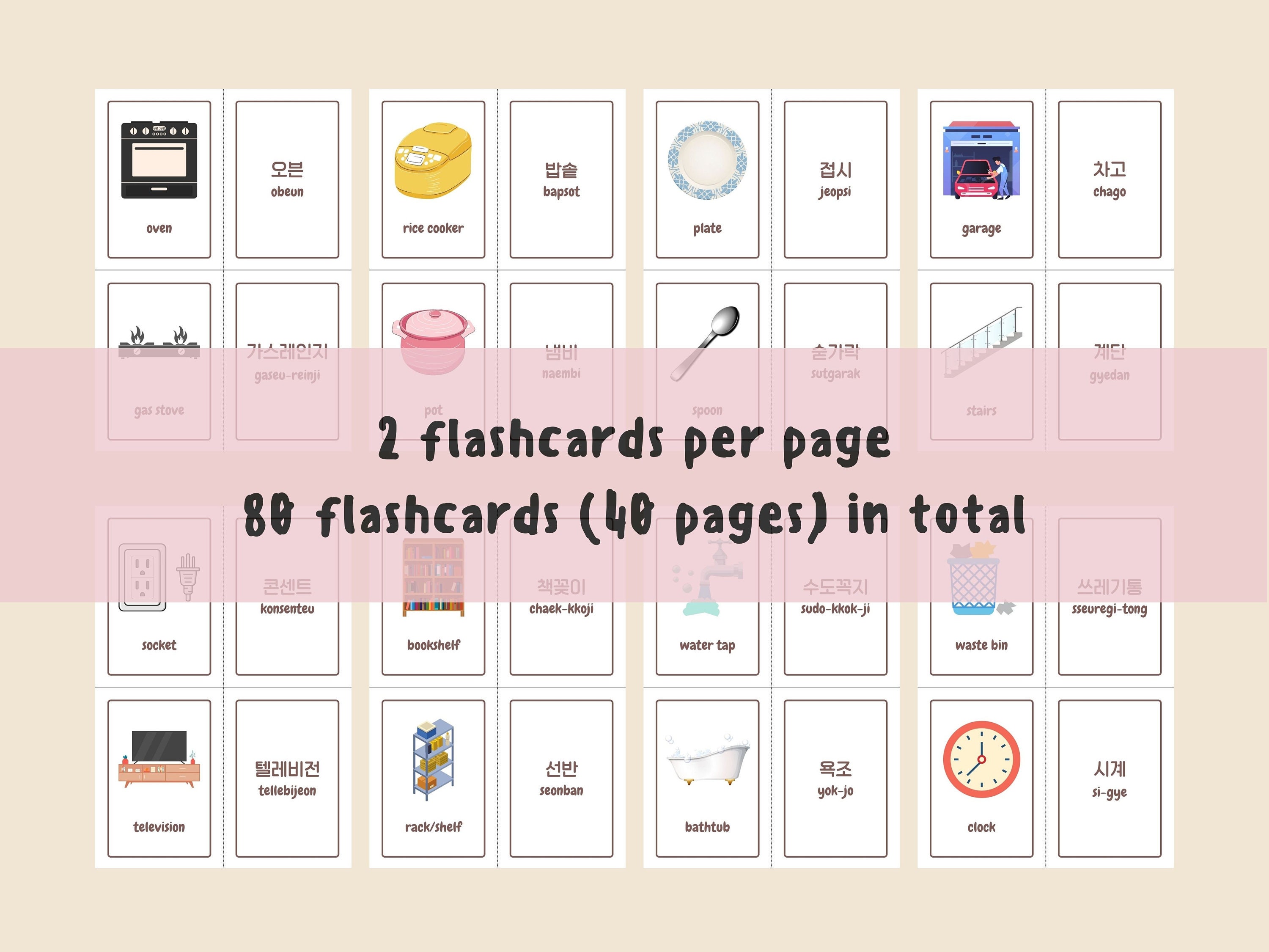 Printable Korean English Flashcards With Household Objects - Etsy