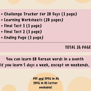 Learning Korean Vocabulary Worksheet, Korean Language Learn Challenge ...