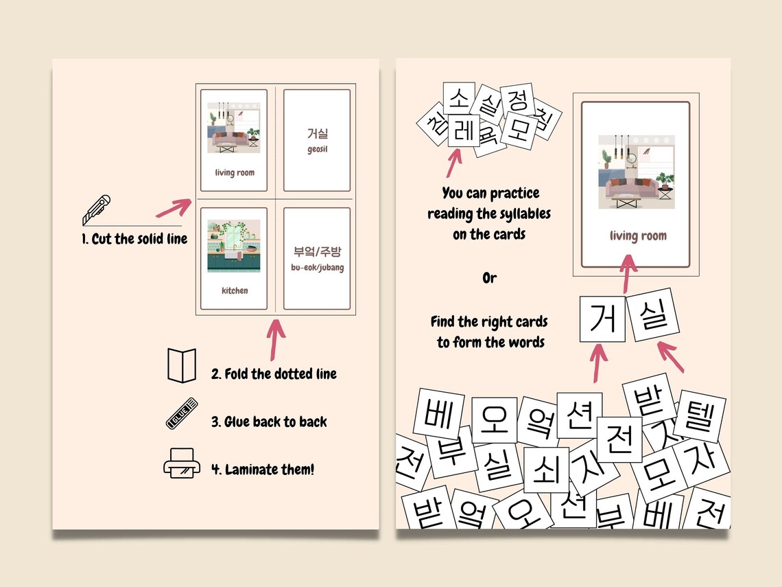 Printable Korean English Flashcards With Household Objects - Etsy
