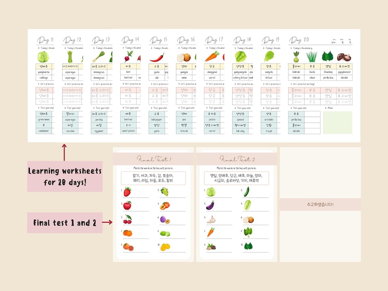 Learning Korean Vocabulary Worksheet Korean Learn Challenge - Etsy