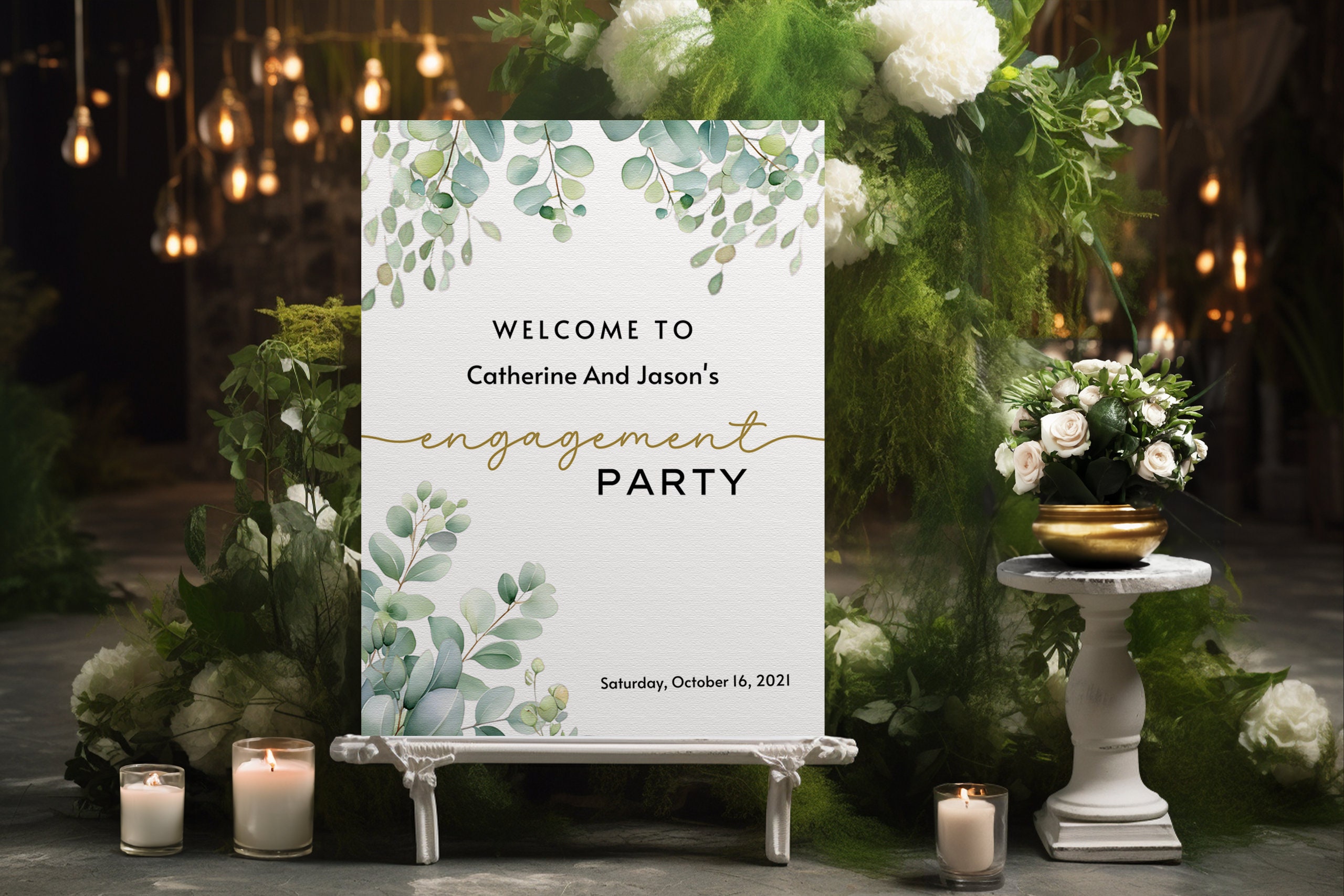 Elegant Engagement Party Sign - Printable Poster for Party ...