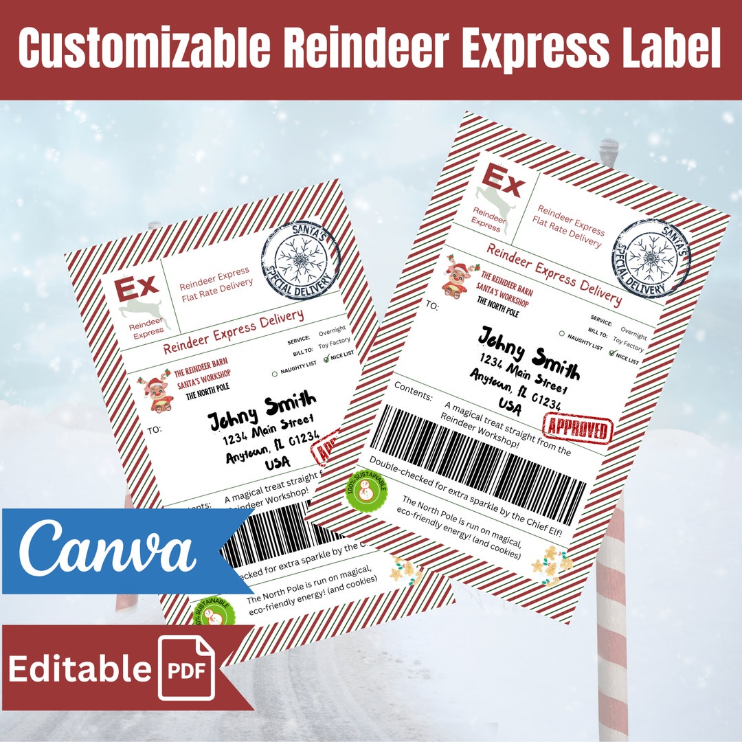 Elf Mail Shipping Labels North Pole Stickers Gift Tag Template - Large ...