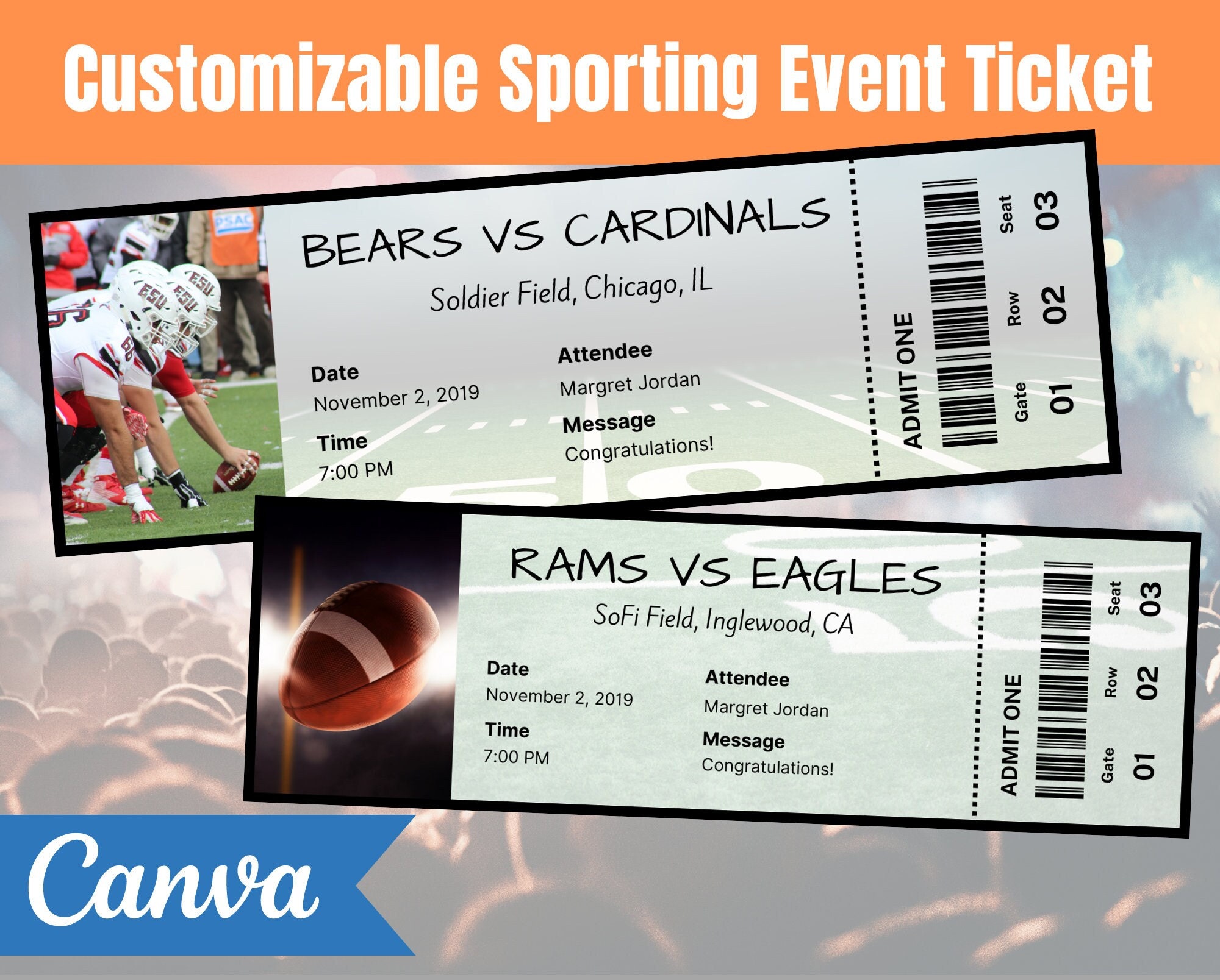 Customizable Sports Ticket Template - DIY Editable Sporting Event ... Customizable Sports Ticket Template - DIY Editable Sporting Event ...