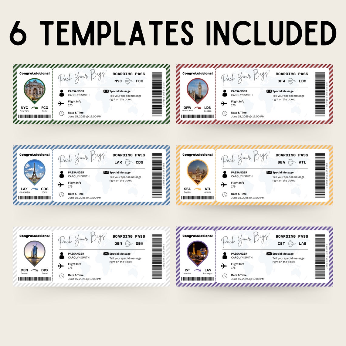 Customizable Boarding Pass Template - Printable Surprise Trip Ticket ...