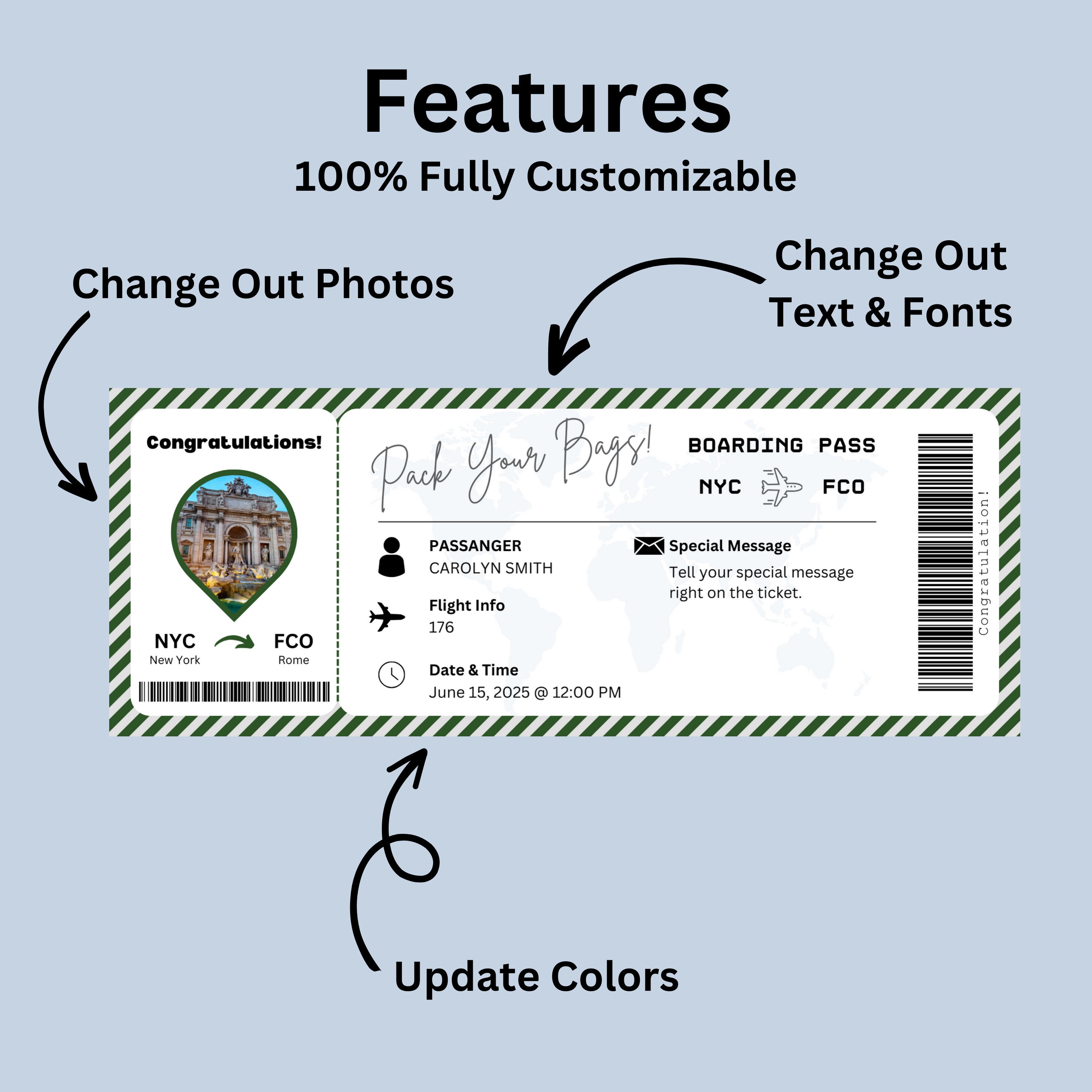 Customizable Boarding Pass Template - Printable Surprise Trip Ticket ...