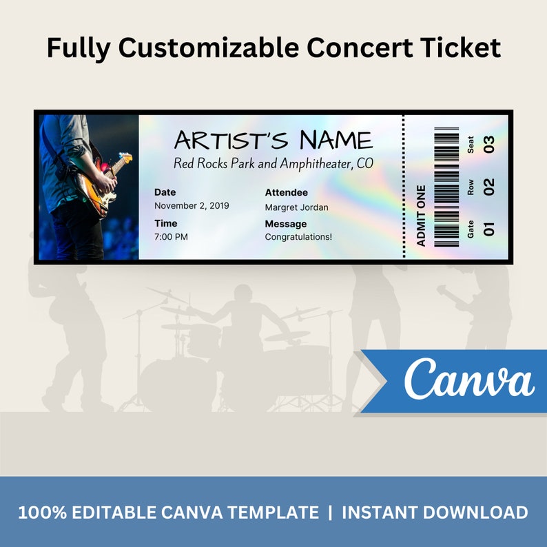 Customizable Concert Ticket Template - Editable Event Tickets on Canva ...