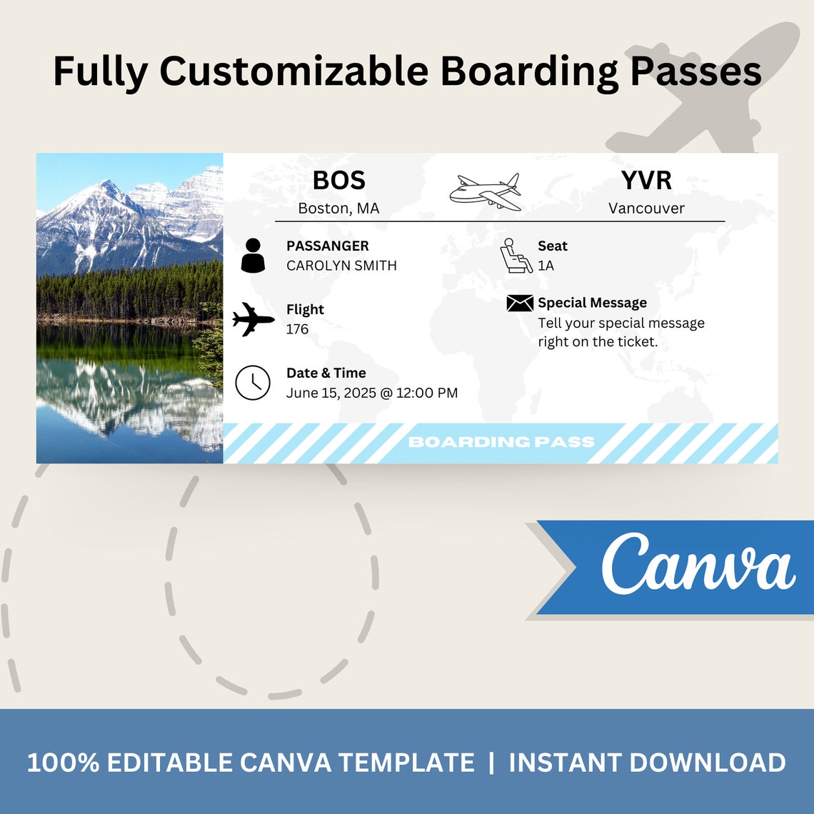 Customizable Airline Boarding Pass Template - Printable Surprise Trip ...