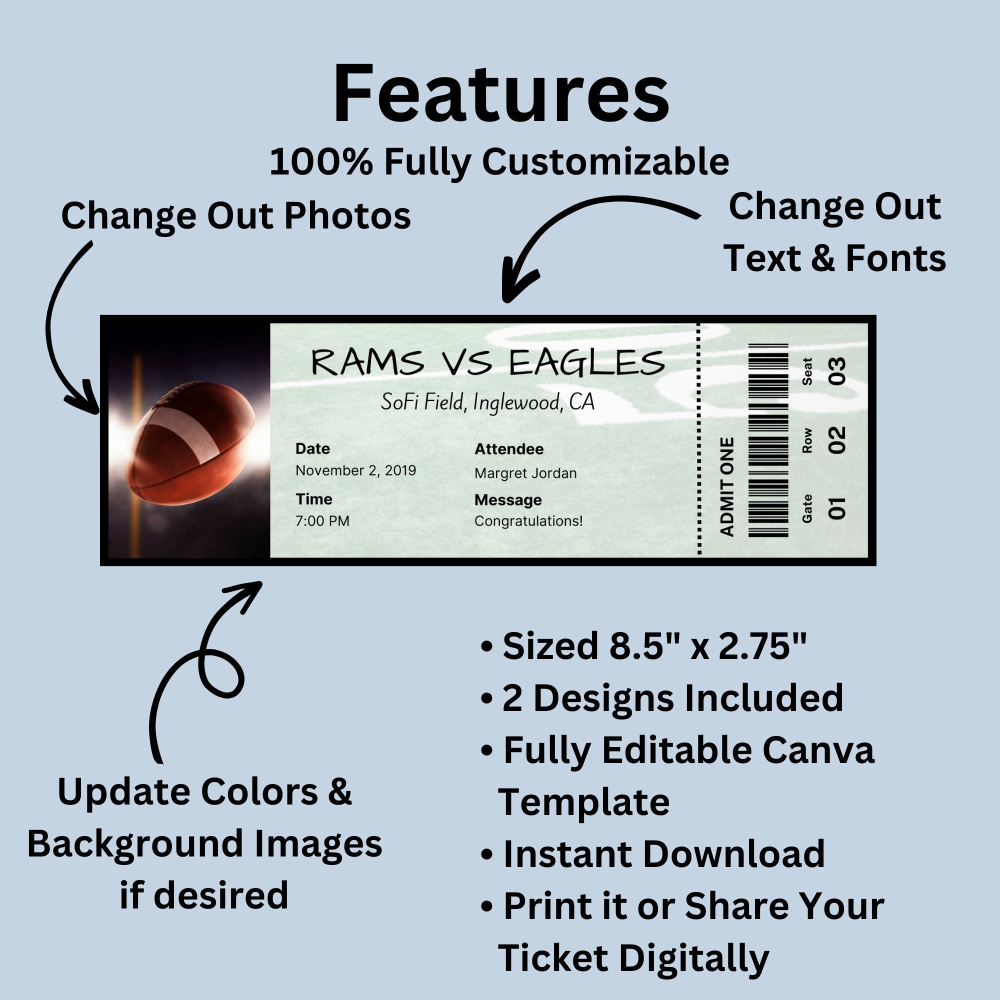 Customizable Sports Ticket Template - DIY Editable Sporting Event ...