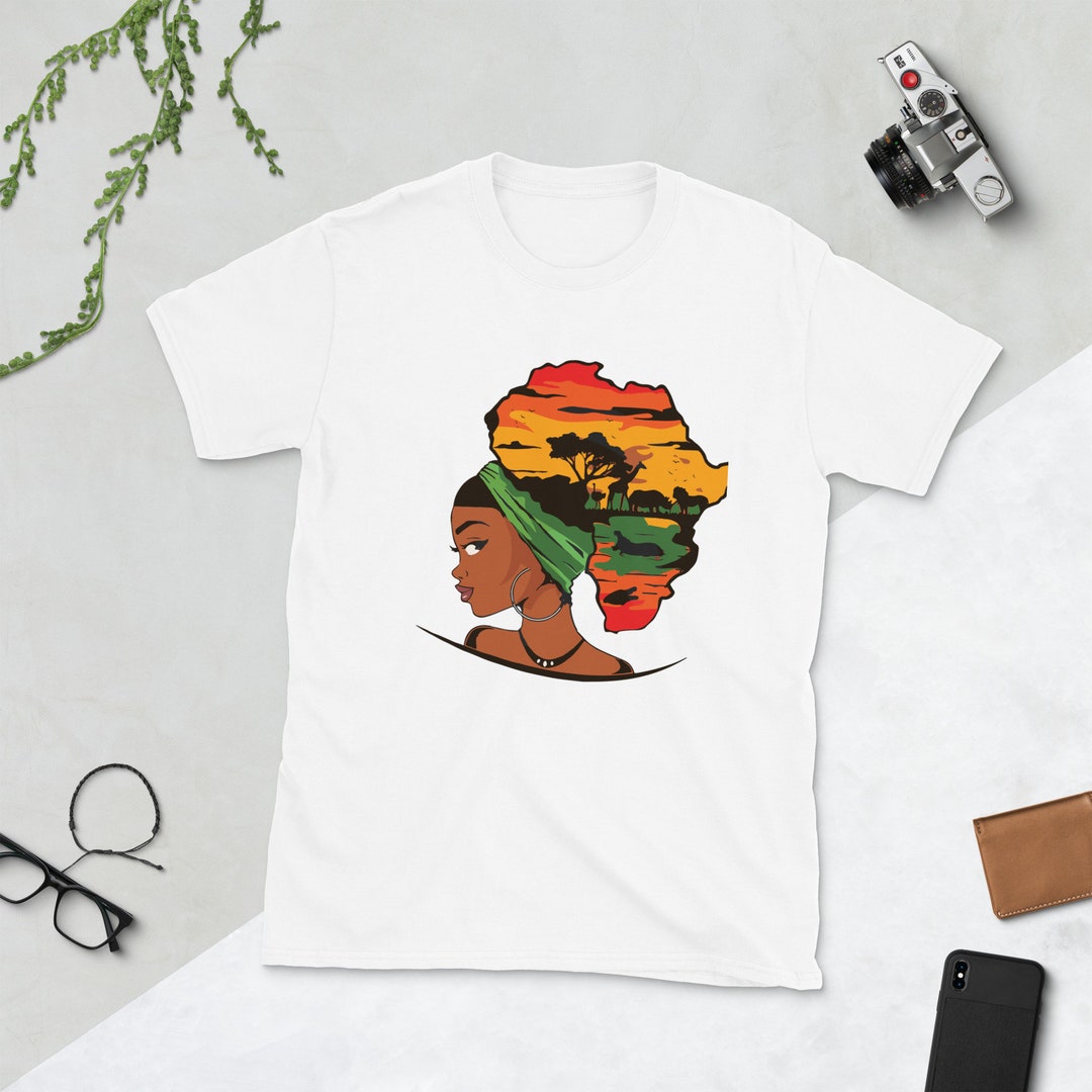 Afro Woman T-shirt African Map Diva Black Pride Afrocentric Tee Momma ...