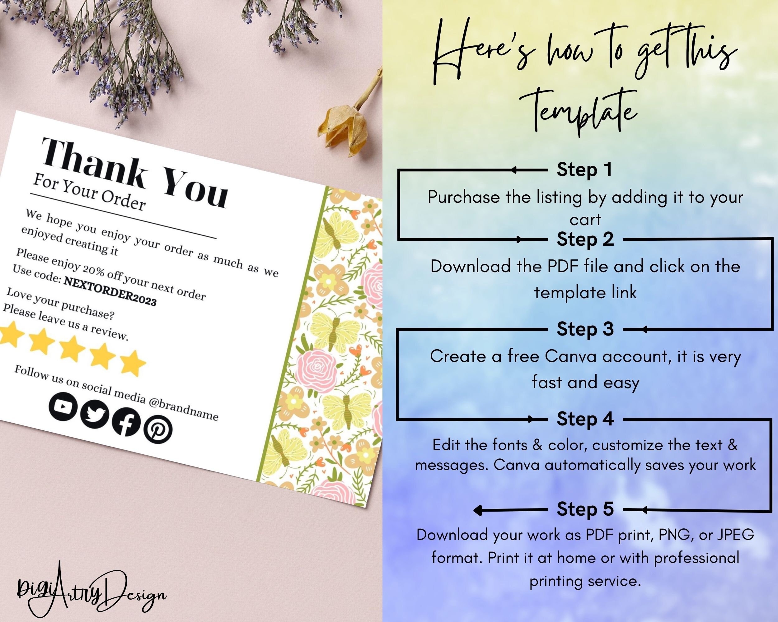 Editable Small Business Thank You Insert Card Contemporary - Etsy