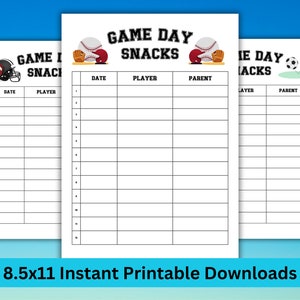 Game Day Snacks Printable Sign up Sheet, Snack Sign up Sheet for Team ...