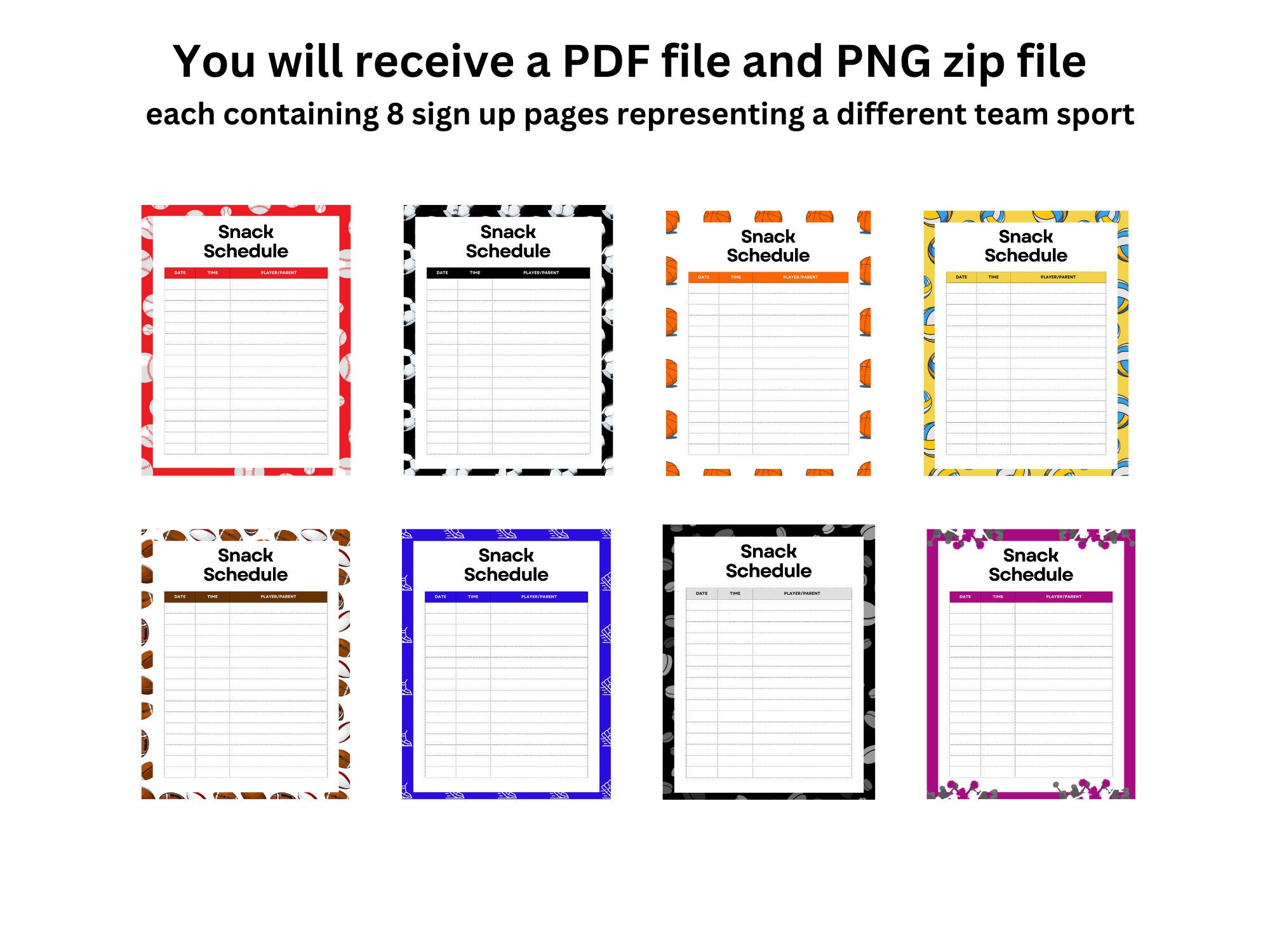 Printable Sign up Sheet, Snack Sign up Sheet for Team Sports, Digital 8 ...