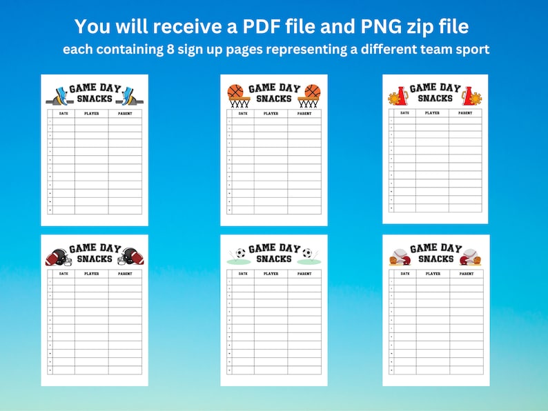 Game Day Snacks Printable Sign up Sheet, Snack Sign up Sheet for Team ...