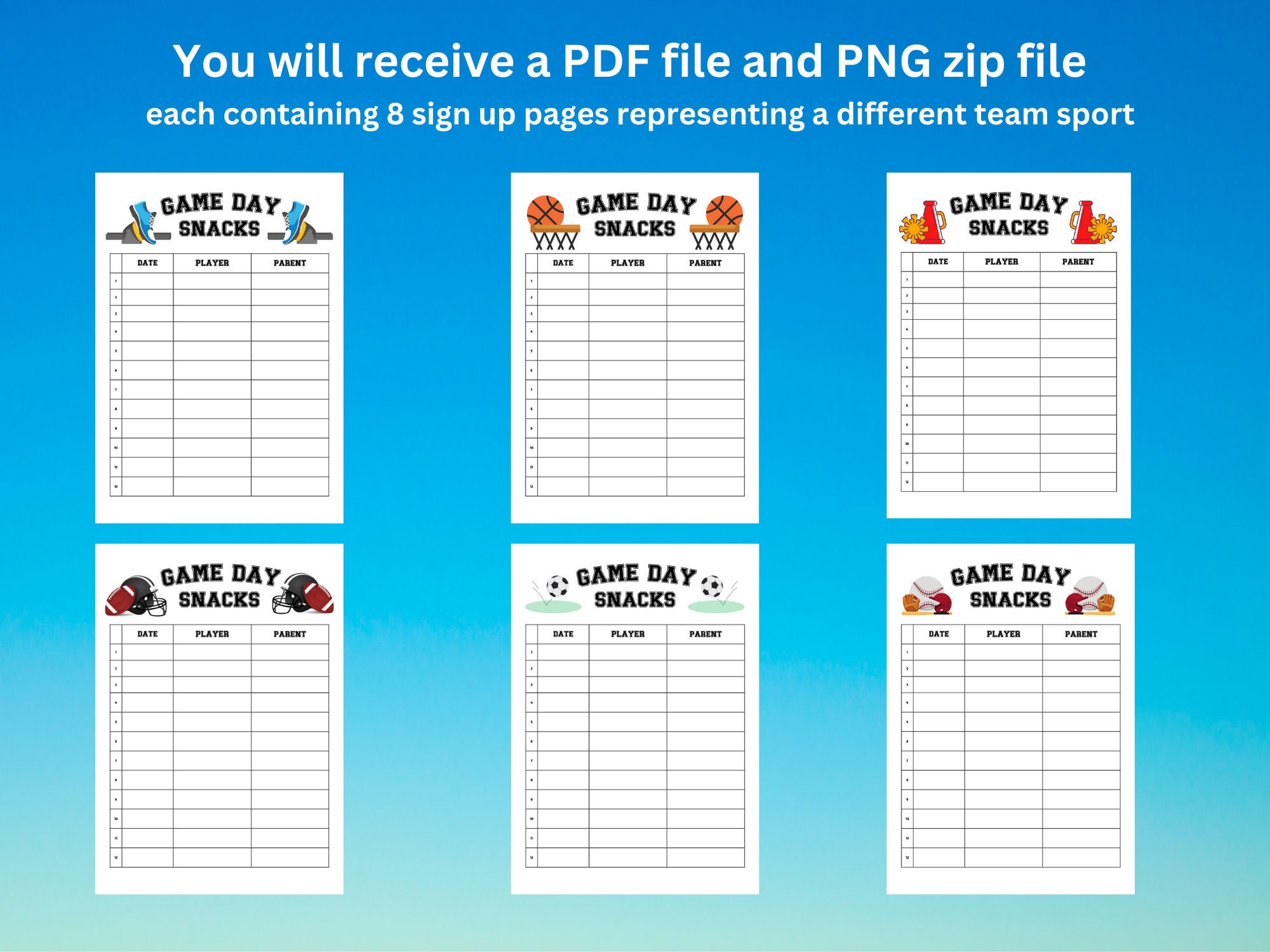 Game Day Snacks Printable Sign up Sheet, Snack Sign up Sheet for Team ...