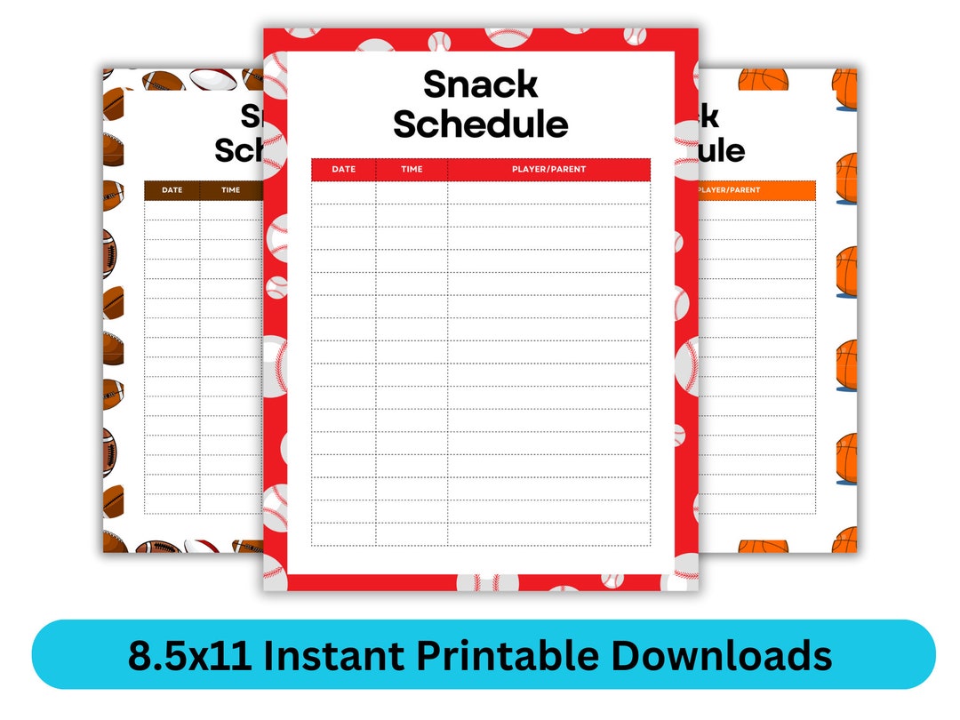 Printable Sign Up Sheet Snack Sign Up Sheet For Team Sports Digital 8