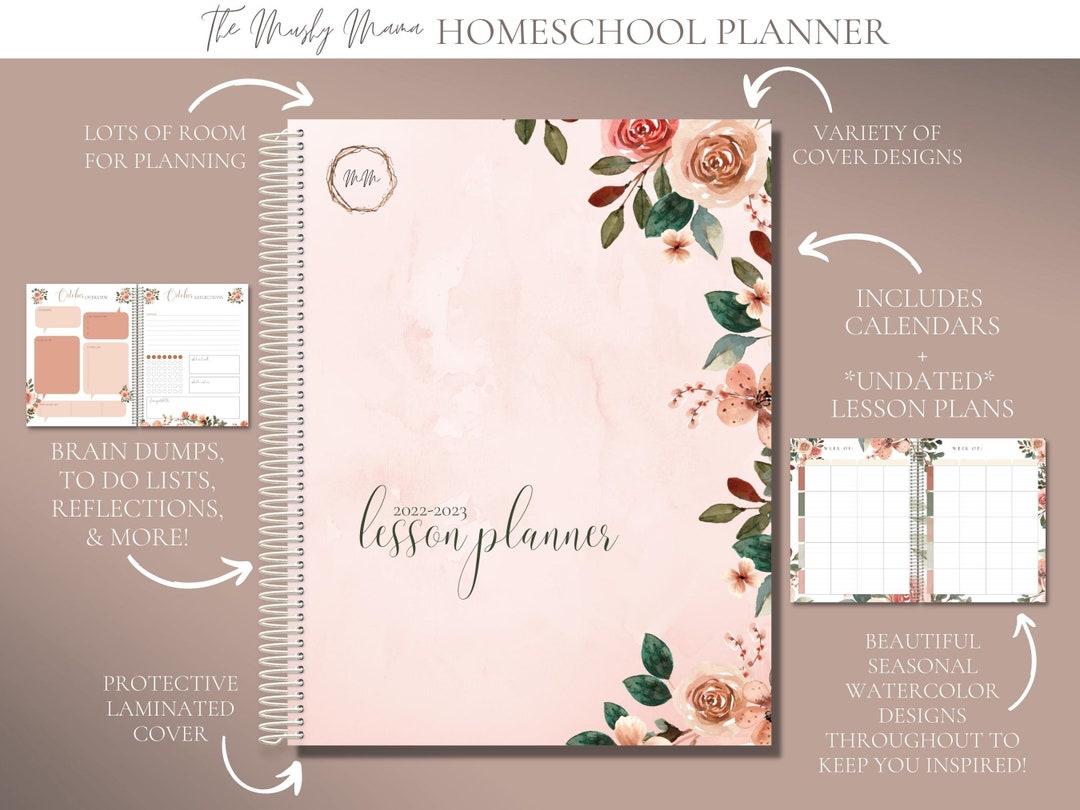 Homeschool Planner, 2022-2023 Lesson Planner, Watercolor Planner ...