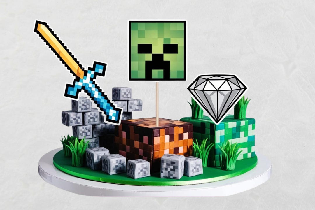 Minecraft Birthday Pack: Cake Topper, Invitations, and SVG Bundle 4-IN ...