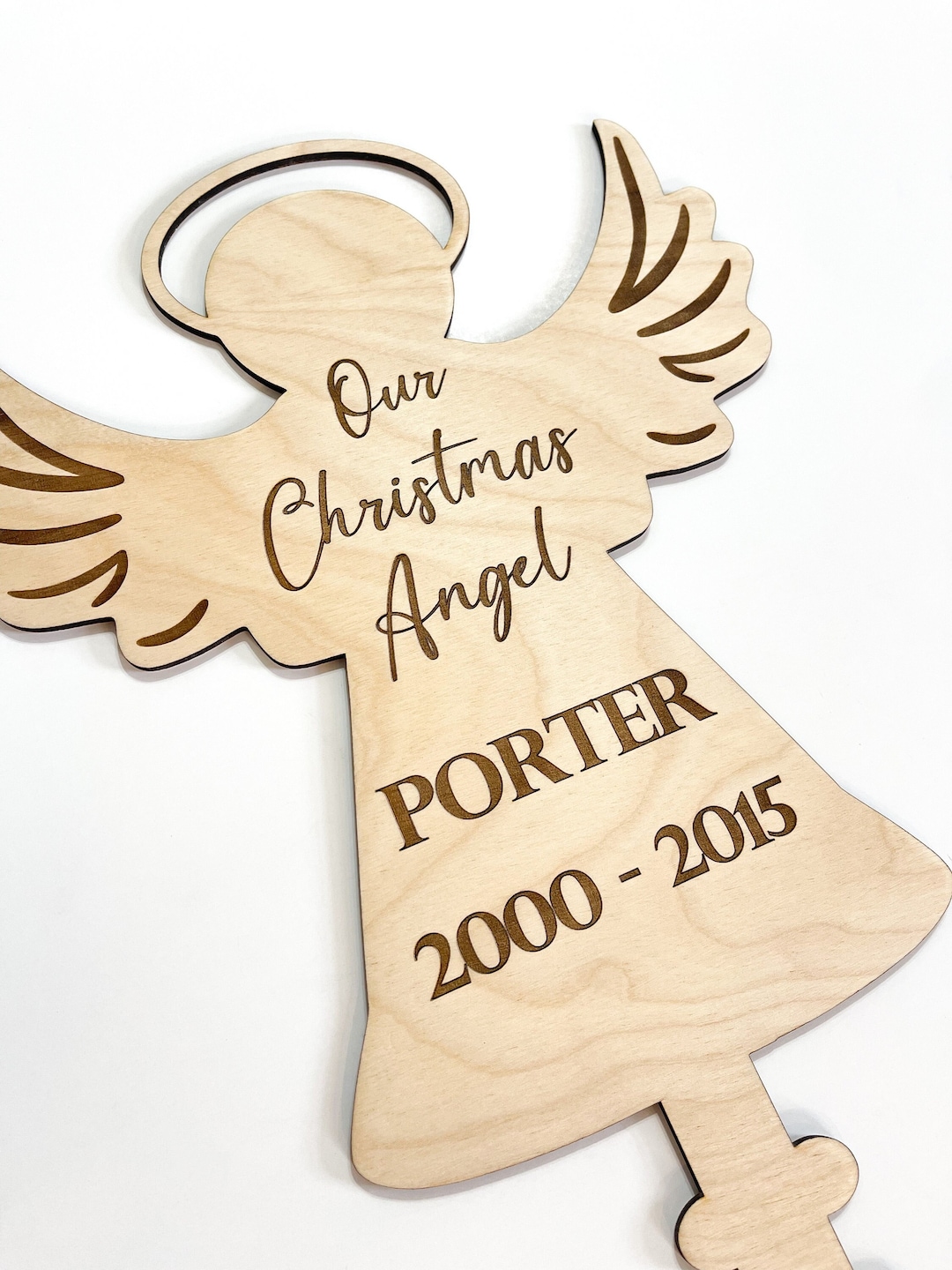 Custom Christmas Angel Tree Topper, Engraved Memorial Tree Topper Angel ...