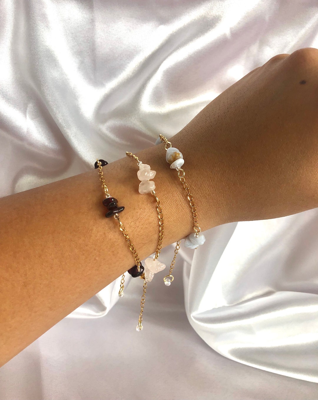 Natural Crystal Bracelet, Gold or Silver, Amethyst, Blue Lace Agate ...
