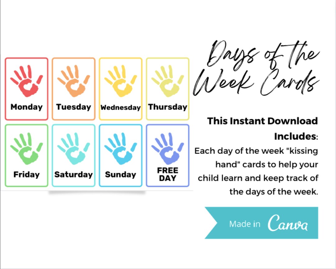 Kids Days of the Week Cards - Etsy