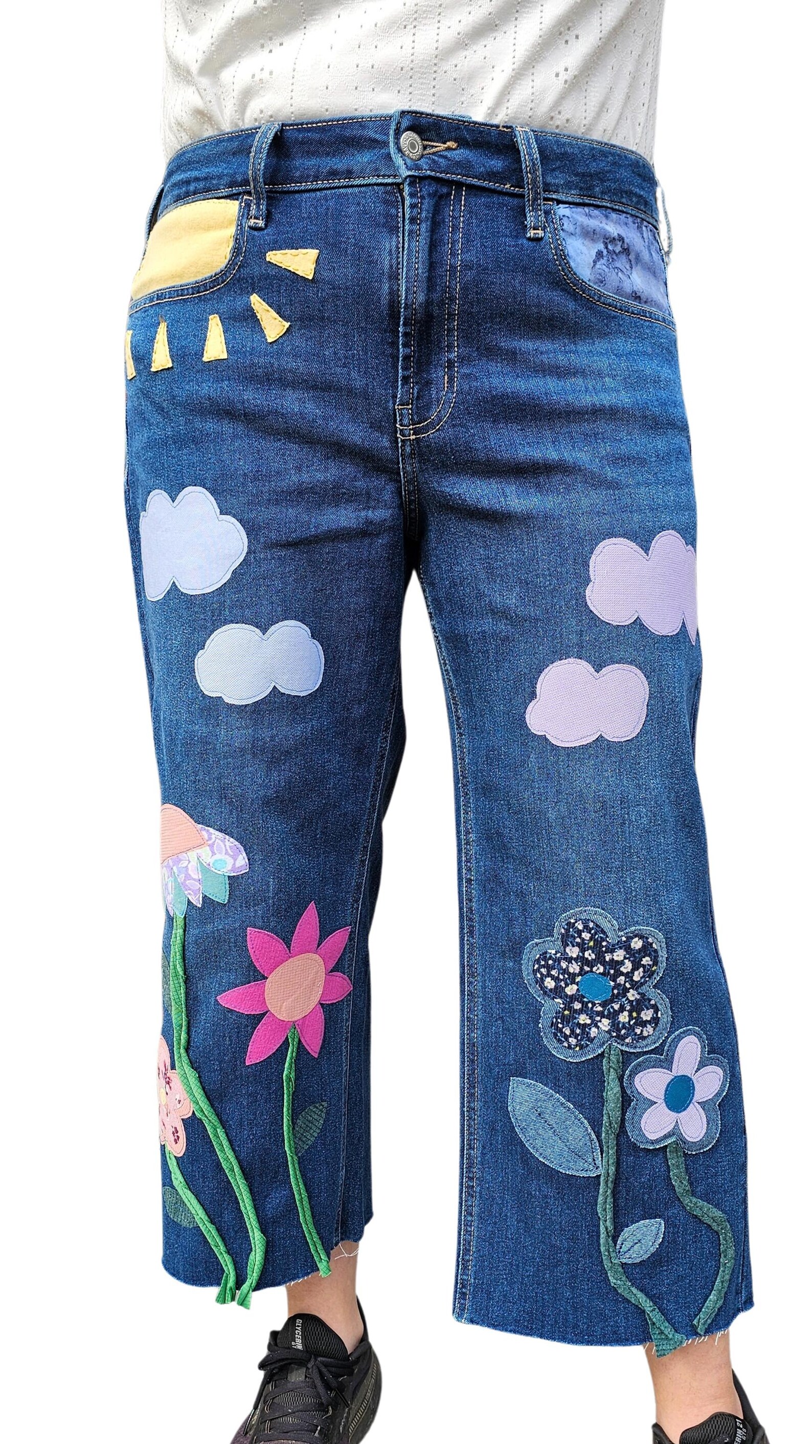 Upcycled Denim | Sun and Moon/day and Night Themed Patchwork Jeans ...