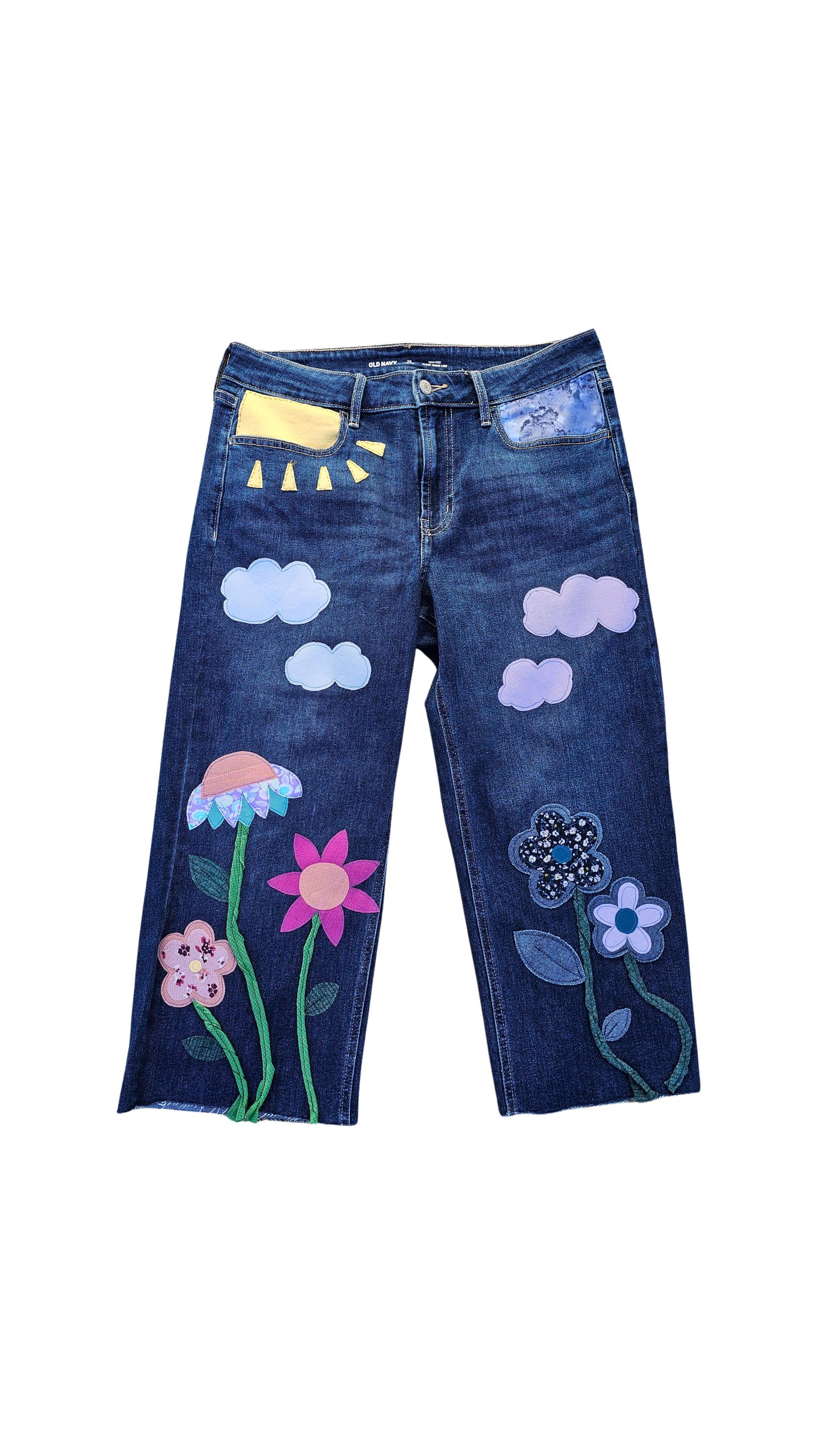 Upcycled Denim | Sun and Moon/day and Night Themed Patchwork Jeans ...