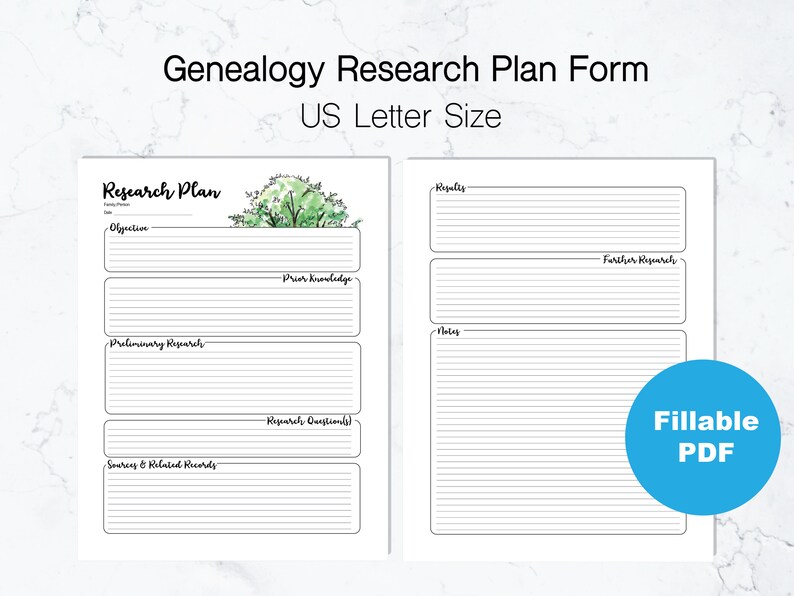 Genealogy Research Plan Form | US Letter Size | Fillable PDF ...