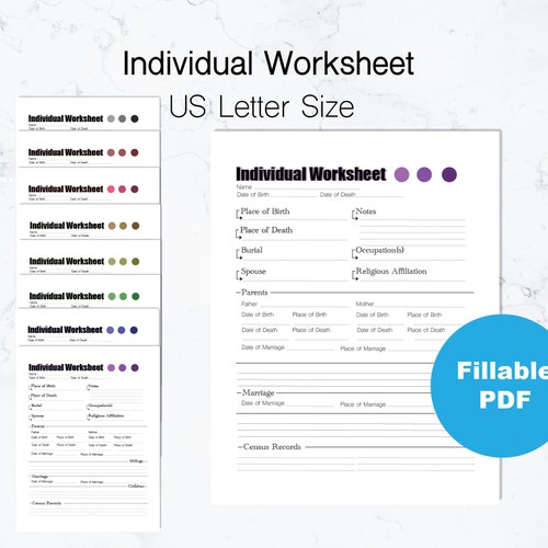 Individual Genealogy Worksheet US Letter Size Fillable PDF - Etsy