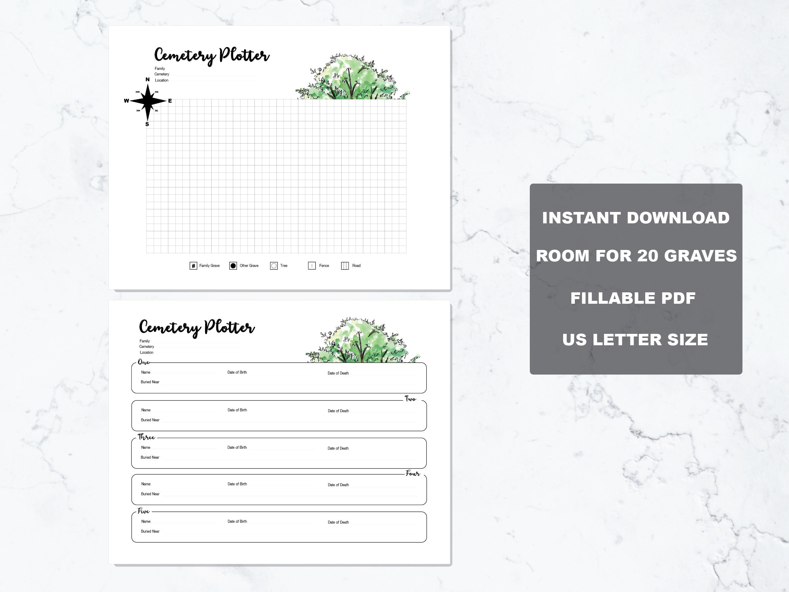 Cemetery Plotter Genealogy Worksheet | US Letter Size | Fillable PDF ...