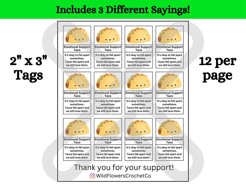 PRINTABLE Emotional Support Taco Tags, Let's Taco 'bout It, Digital PDF ...
