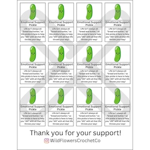 PRINTABLE Emotional Support Pickle Tags, Mini Pickle Pattern, Display ...
