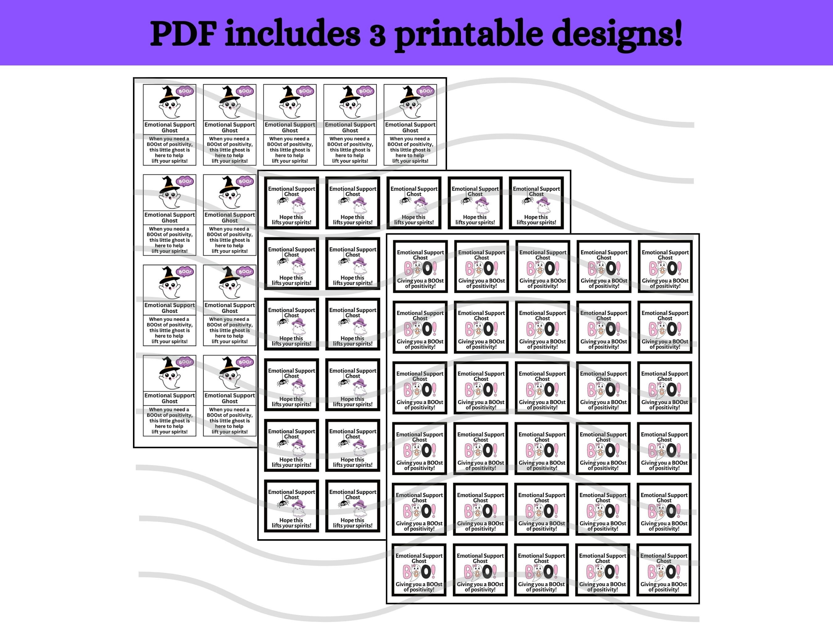 PRINTABLE Emotional Support Ghost Tags, Lift Your Spirits, Boost of ...