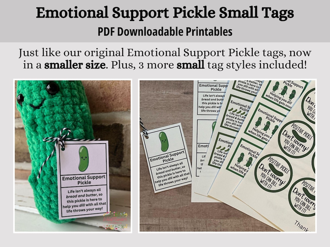 SMALL Emotional Support Pickle Tags Printable, Mini Pickle Pattern ...