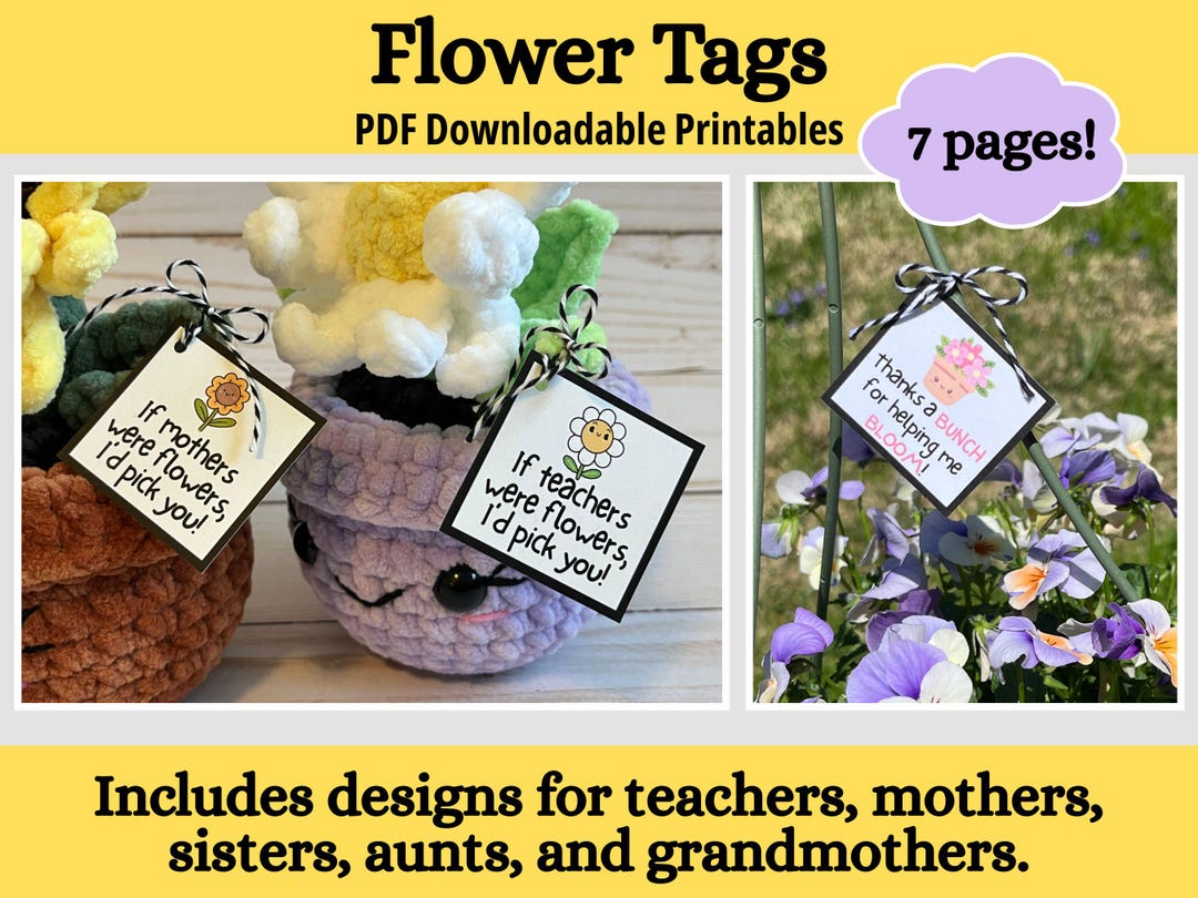 PRINTABLE Flower Tags, Teacher Appreciation Printables, Digital PDF ...