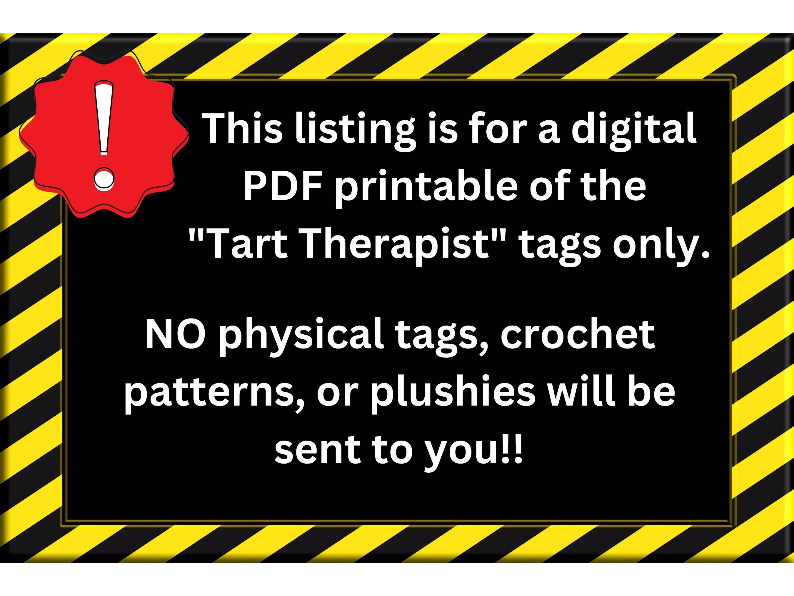 PRINTABLE Tart Therapist Tags, Digital PDF, Display for Handmade ...