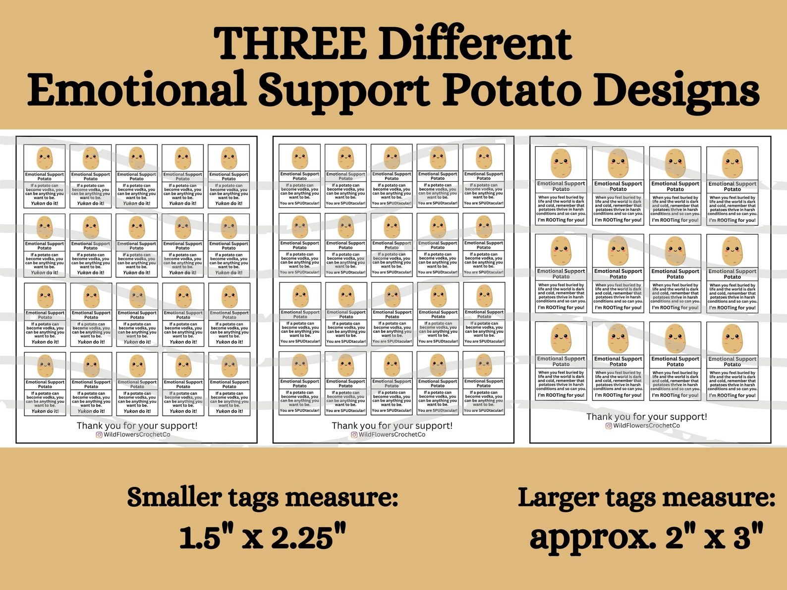 PRINTABLE Emotional Support Potato Tags, Display for Crochet Potatoes ...