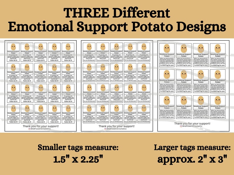 PRINTABLE Emotional Support Potato Tags, Display for Crochet Potatoes ...