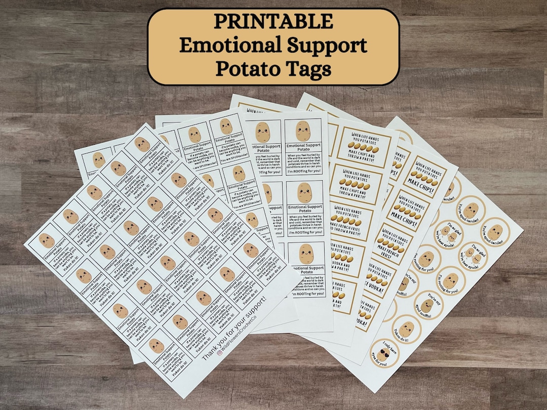 PRINTABLE Emotional Support Potato Tags, Display for Crochet Potatoes ...