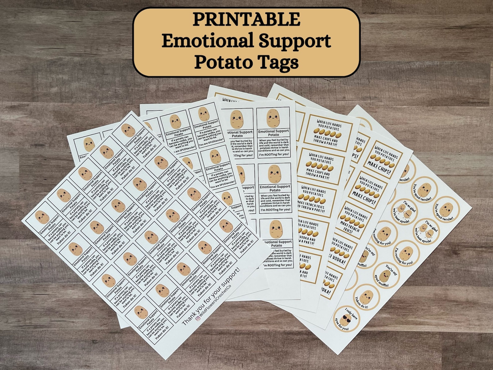 PRINTABLE Emotional Support Potato Tags, Display for Crochet Potatoes ...