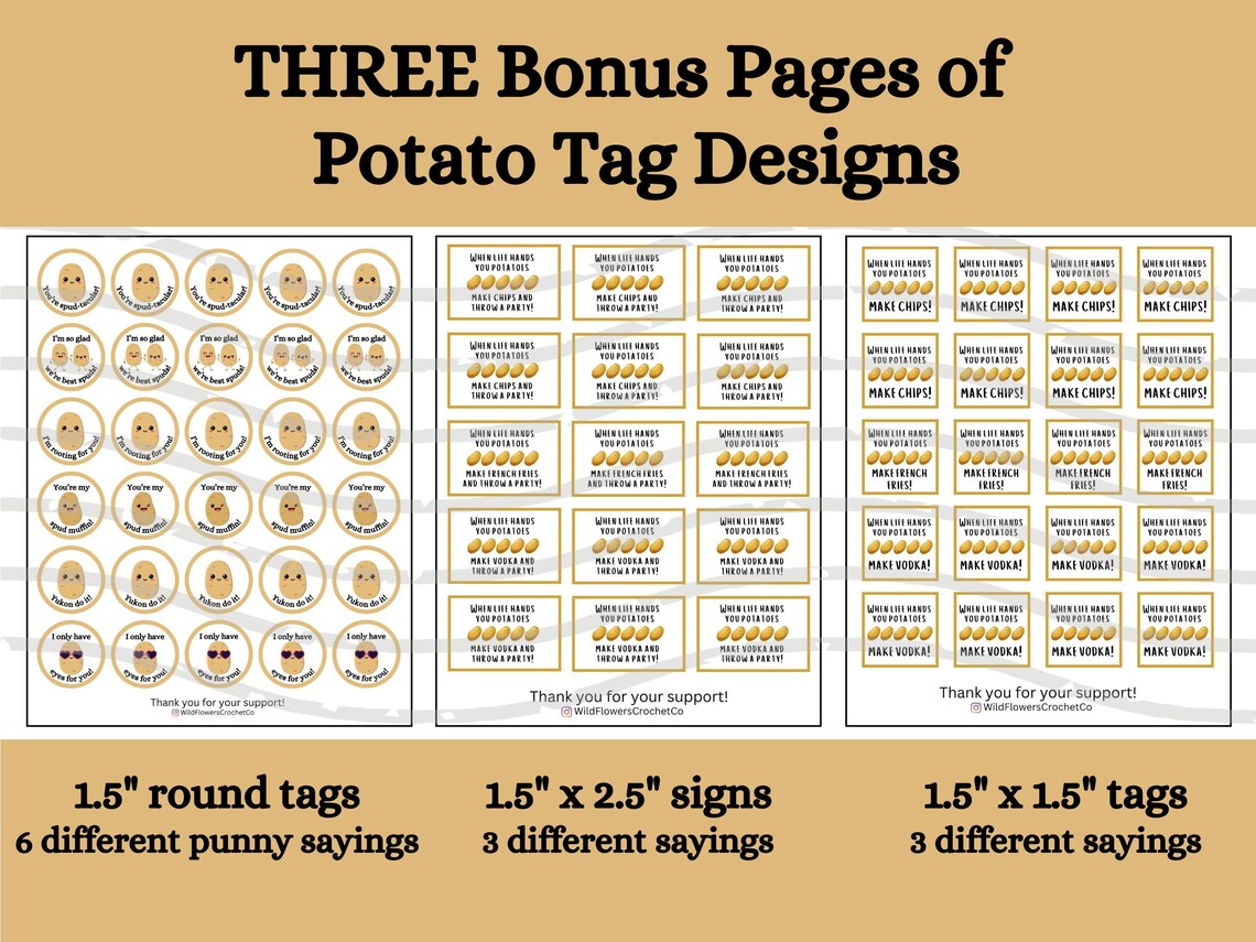 PRINTABLE Emotional Support Potato Tags, Display for Crochet Potatoes ...