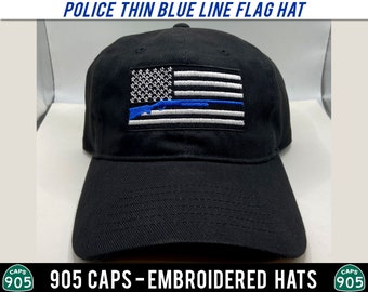 Thin Blue Line USA Flag Hat One Size Adjustable Buckle Strap Cap Police ...