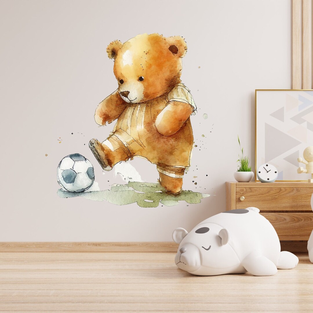 Cute Bear Coloring Wall Decal for Kids Room Watercolor Boho - Etsy