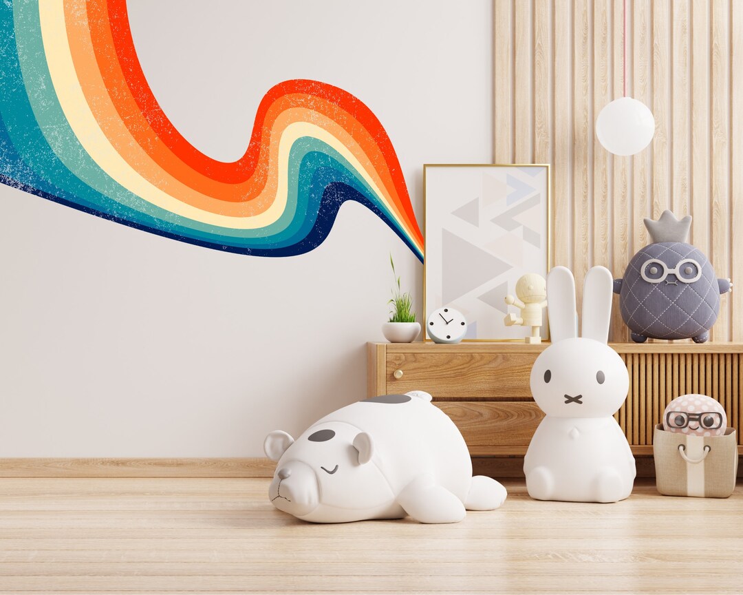 Colorful Rainbow Wave Retro Wall Decal, Wave Retro Stipe Wall Sticker ...