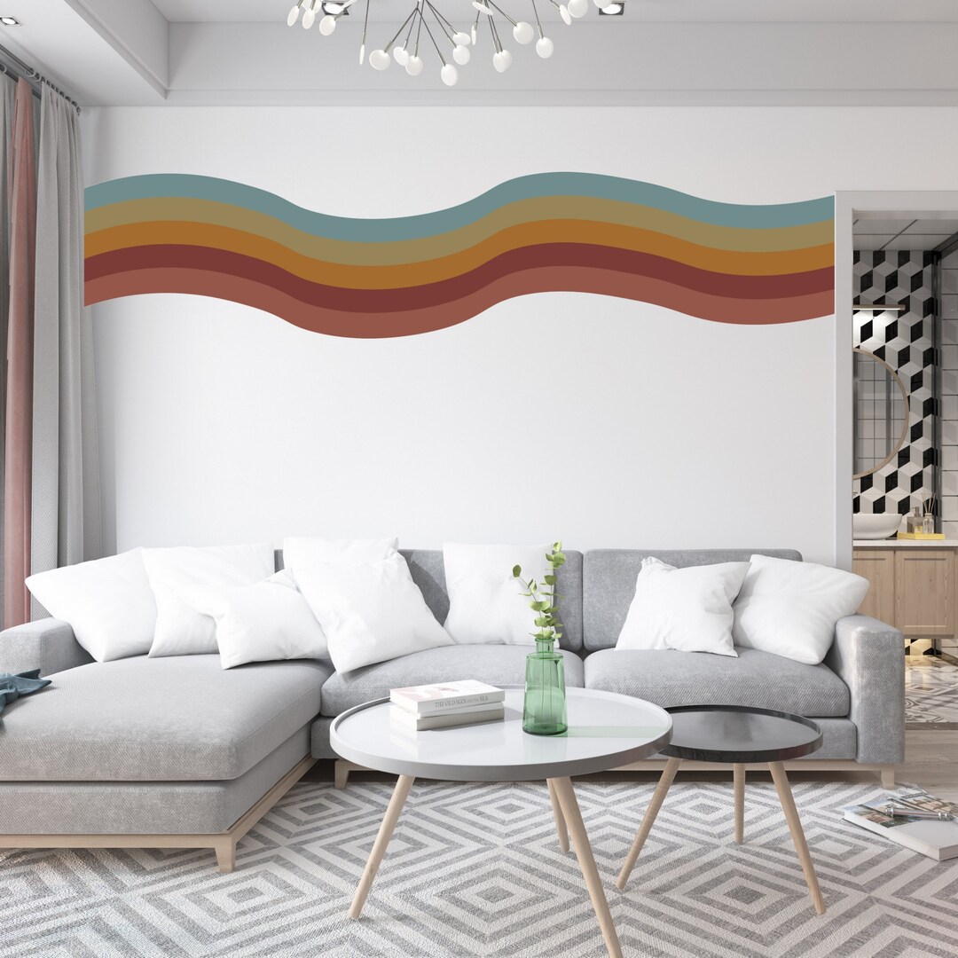 Custom Wavy Retro Stipe Wall Decal Colorful Rainbow 70's Wall Art ...