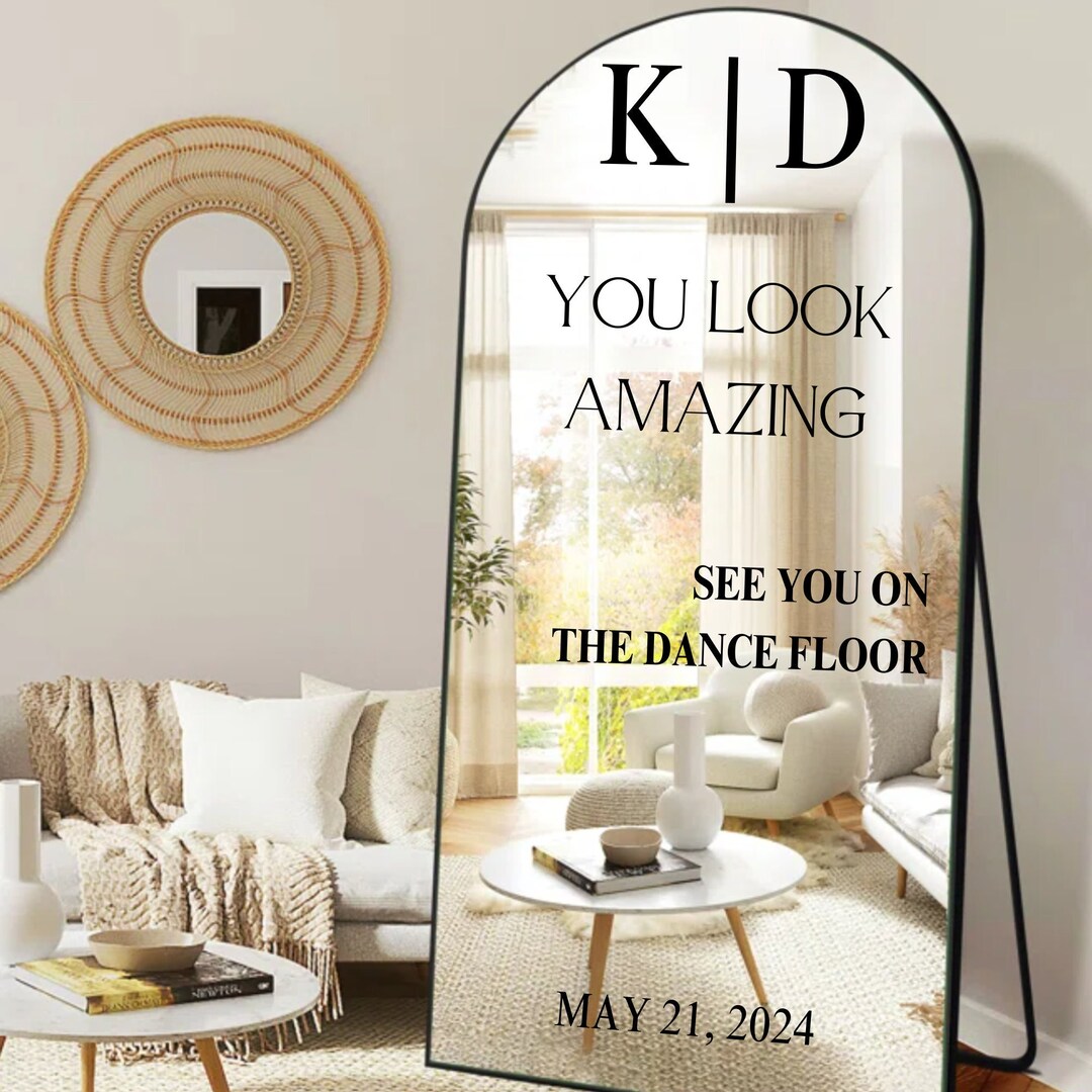 Large Custom Arched Vinyl Wedding Mirror Decal Initials Name Label ...