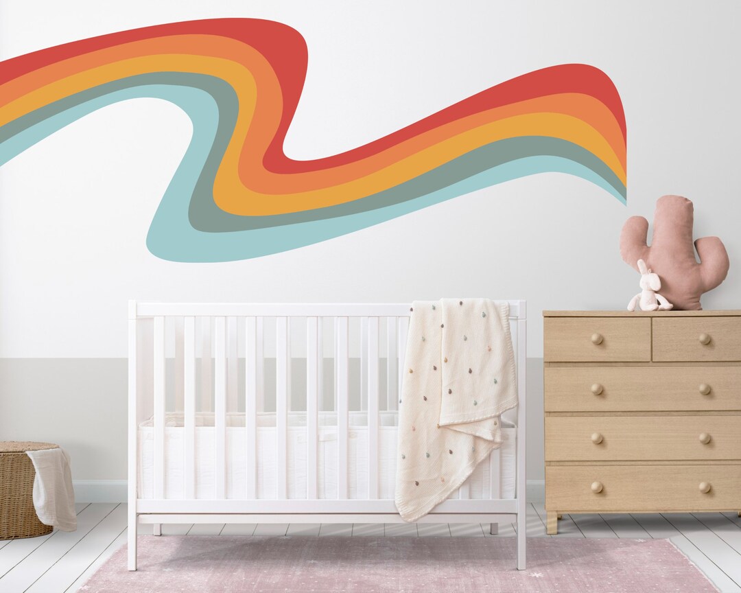 Retro Rainbow Wall Decal Wavy Retro Stipe Wall Decal Colorful Rainbow ...