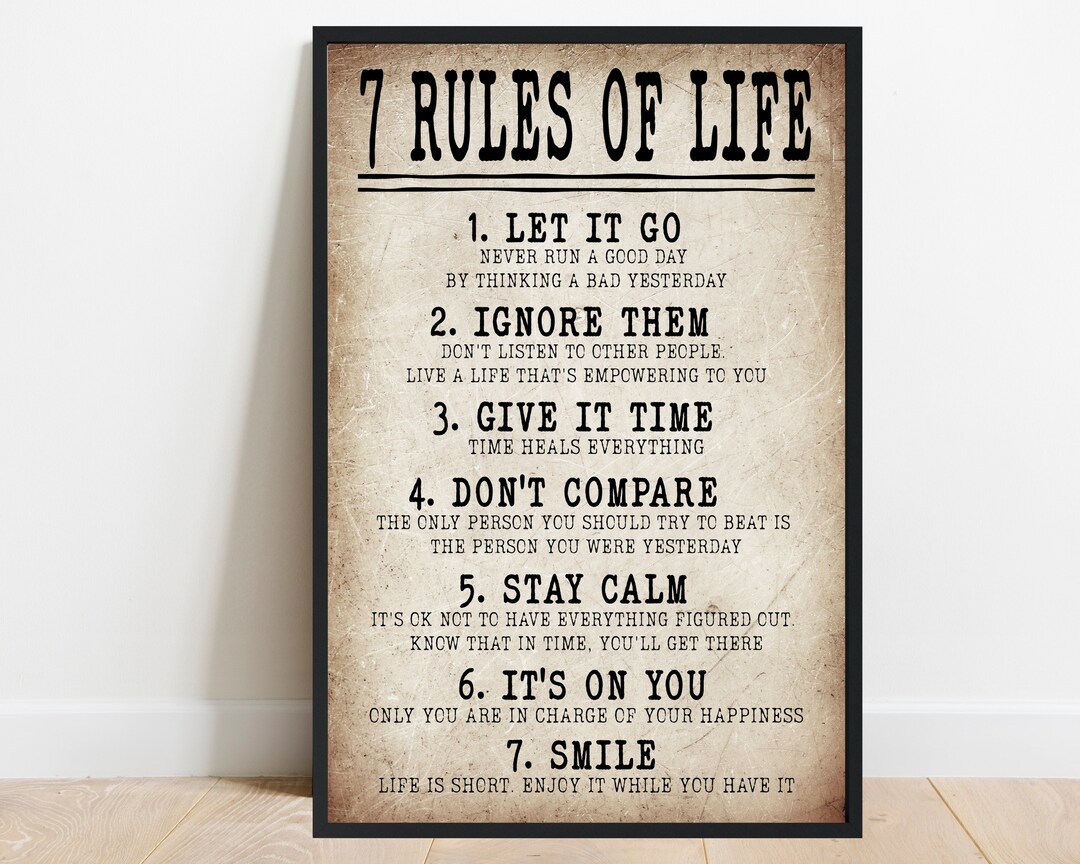 7 Rules of Life Poster, Therapy Office Decor, Happy Affirmations Print ...