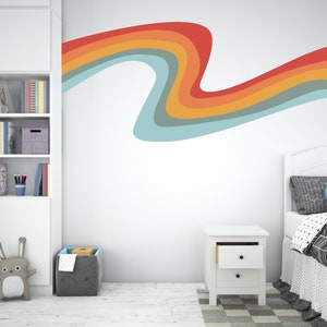 Wavy Retro Stipe Wall Decal Colorful Rainbow 70's Wall Art Sticker ...