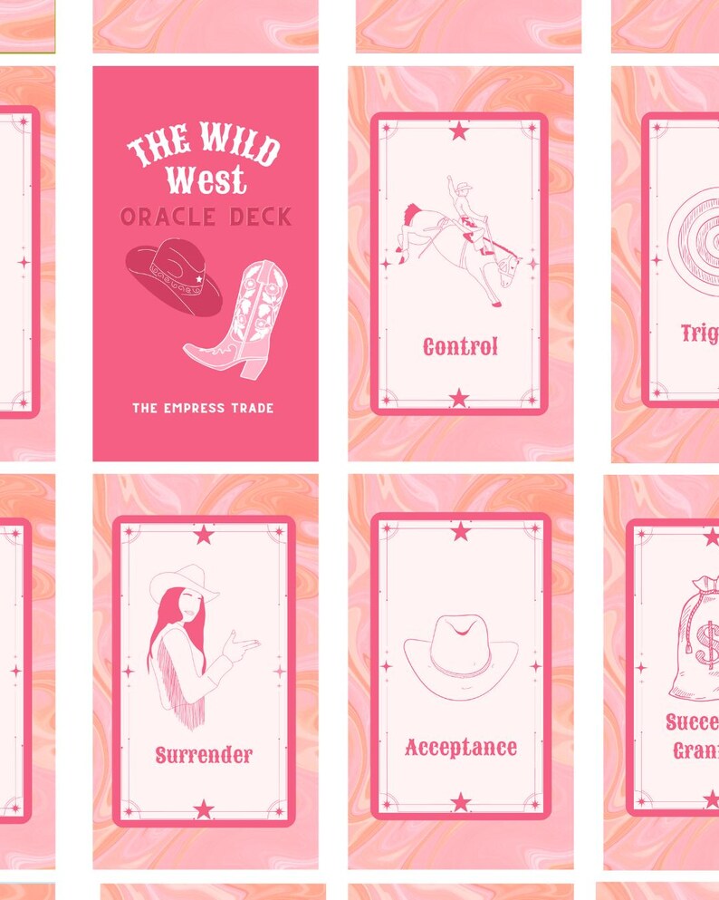 Wild West Oracle Deck, 45 Western Card Deck, Retro Pink Vintage - Etsy